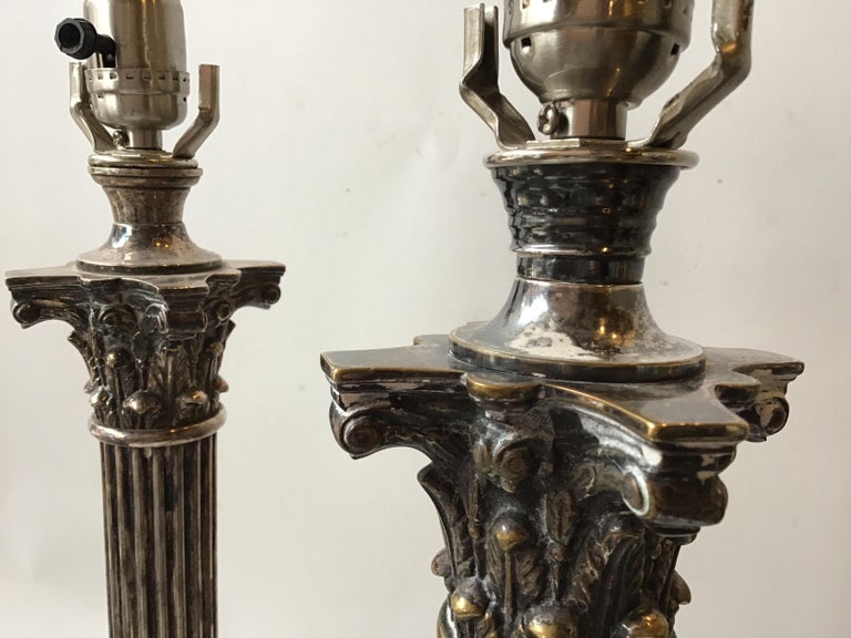 Pair of 1880s Tall Silver Plate Column Lamps For Sale at 1stDibs