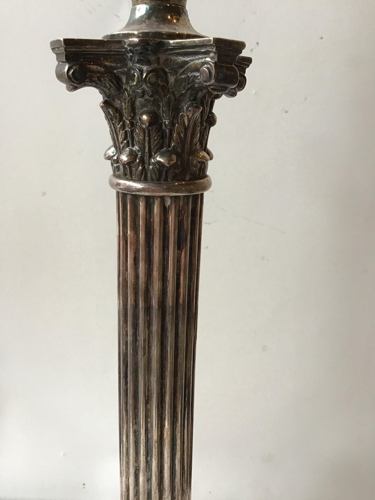 Pair of 1880s Tall Silver Plate Column Lamps For Sale at 1stDibs