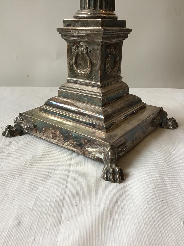 Pair of 1880s Tall Silver Plate Column Lamps For Sale at 1stDibs