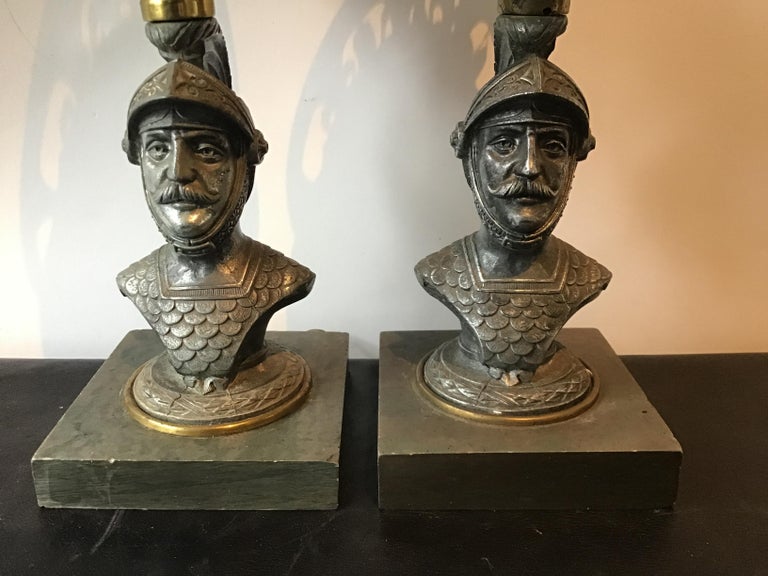 Pair of 1890s Knight Lamps on Stone Bases For Sale at 1stDibs