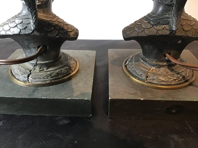 Pair of 1890s Knight Lamps on Stone Bases For Sale at 1stDibs