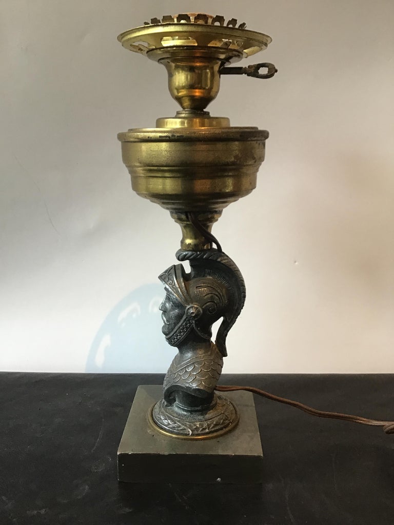 Pair of 1890s Knight Lamps on Stone Bases For Sale at 1stDibs