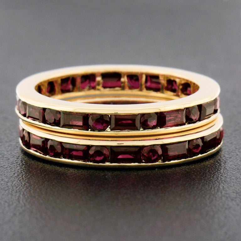 Pair of 18k Gold Channel GIA Vivid Red Burma Ruby Eternity Stack Band ...