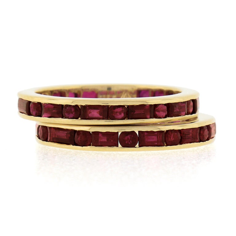 Pair of 18k Gold Channel GIA Vivid Red Burma Ruby Eternity Stack Band ...
