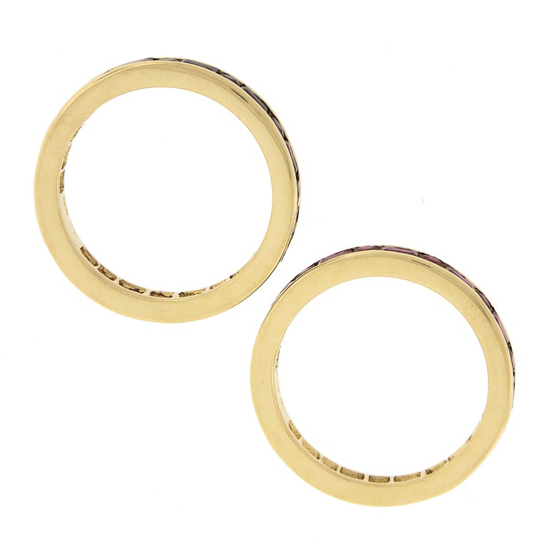 Pair of 18k Gold Channel GIA Vivid Red Burma Ruby Eternity Stack Band ...