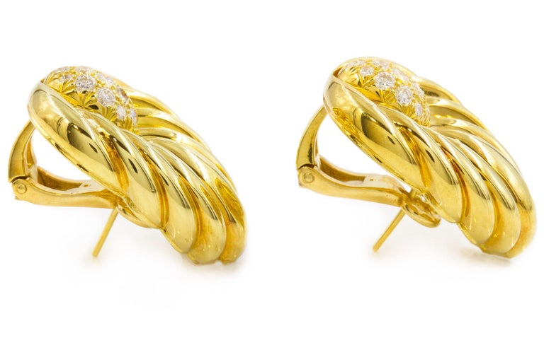 Pair of 18k Yellow Gold and Diamond Earrings by Albert Lipton For Sale ...