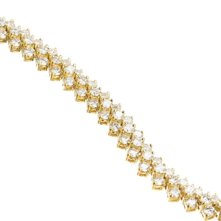 Pair of 18k Yellow Gold Diamond Flexible Line Bracelets For Sale at 1stDibs