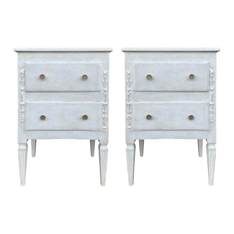 Pair of 18th-19th Century Swedish Tall Bedside Commodes, Painted Custom ...