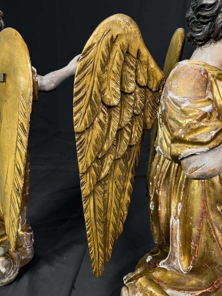 Pair of 18th C. Carved Wood and Gilded French Angels For Sale at 1stDibs