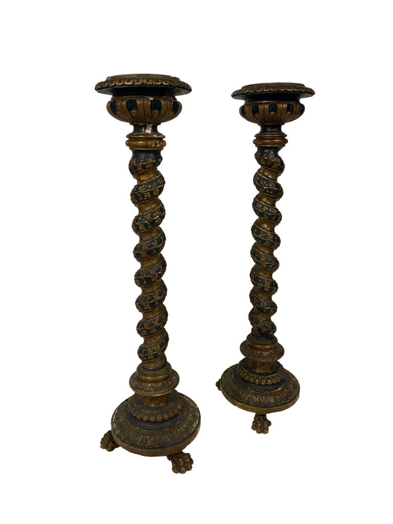 Pair of 18th C. Impressive Hand Carved Oak Baroque Pedestal Sculpture ...