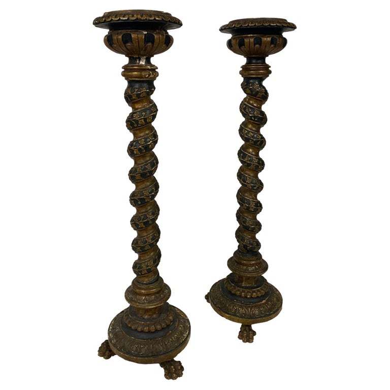 Pair of 18th C. Impressive Hand Carved Oak Baroque Pedestal Sculpture ...