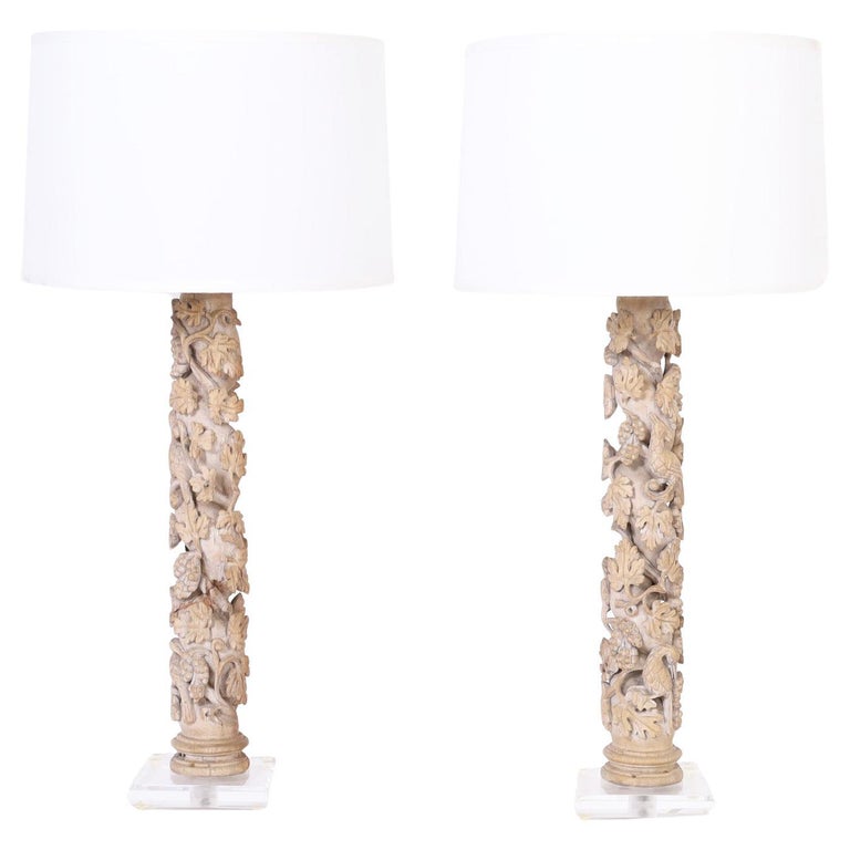 Pair of 18th C. Italian Carved Columns Converted to Lamps For Sale at ...