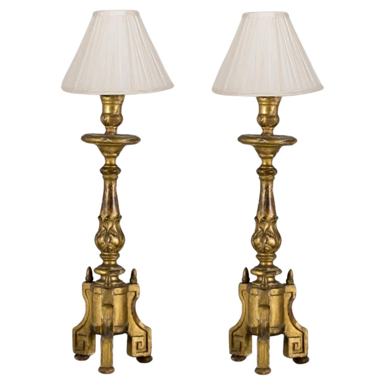 Pair of 18th Centurty Spanish Carved Gilt Wood Altar Candlesticks Table ...