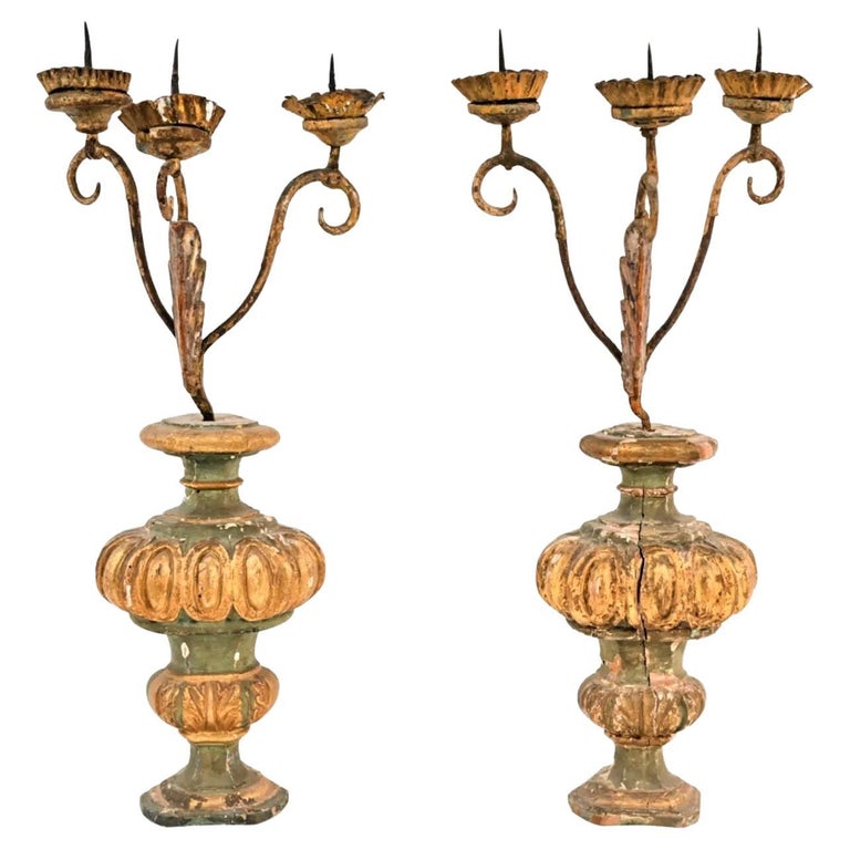 Pair of 18th Century Altar Candelabra, Italian For Sale at 1stDibs