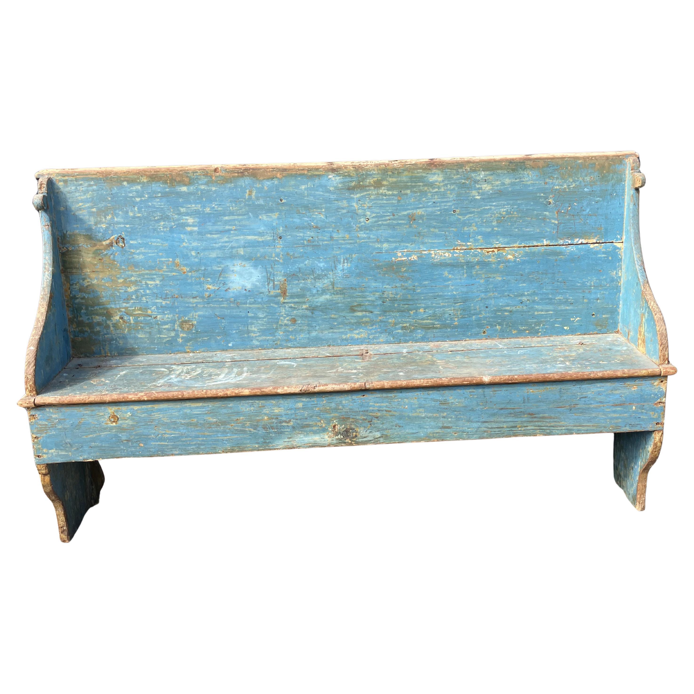 Pair of 18th Century Blue Chapel Benches For Sale at 1stDibs