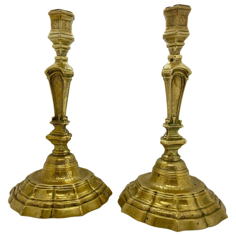 Pair of 18th Century Candlesticks, Brass at 1stDibs