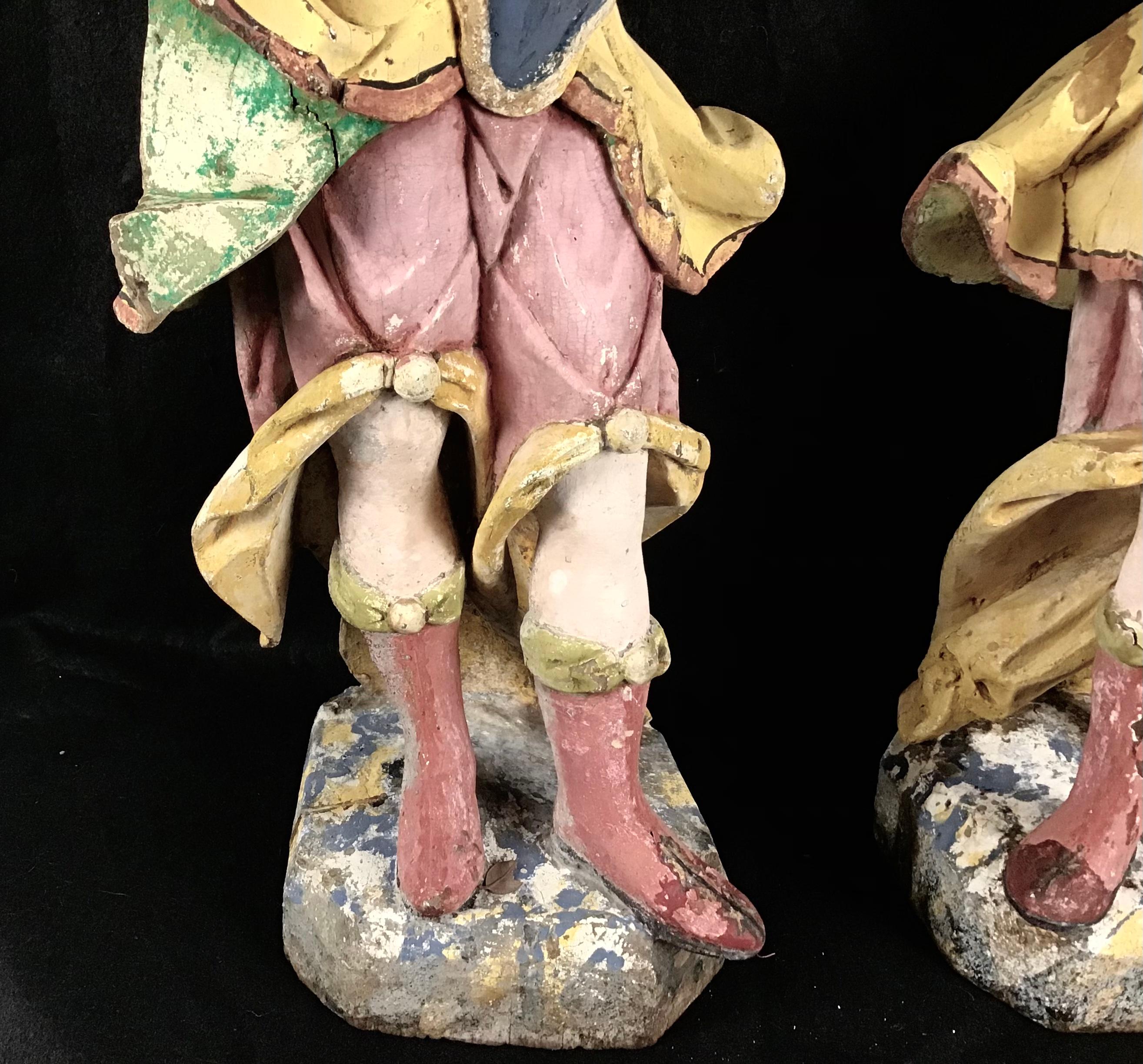 Pair of 18th Century Carved Giltwood and Polychrome Angel Statues at ...