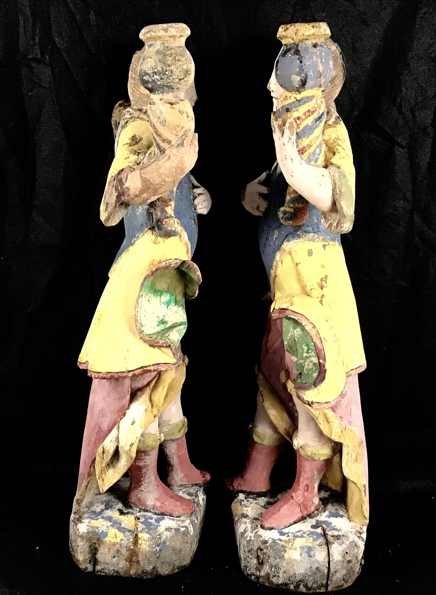 Pair of 18th Century Carved Giltwood and Polychrome Angel Statues at ...