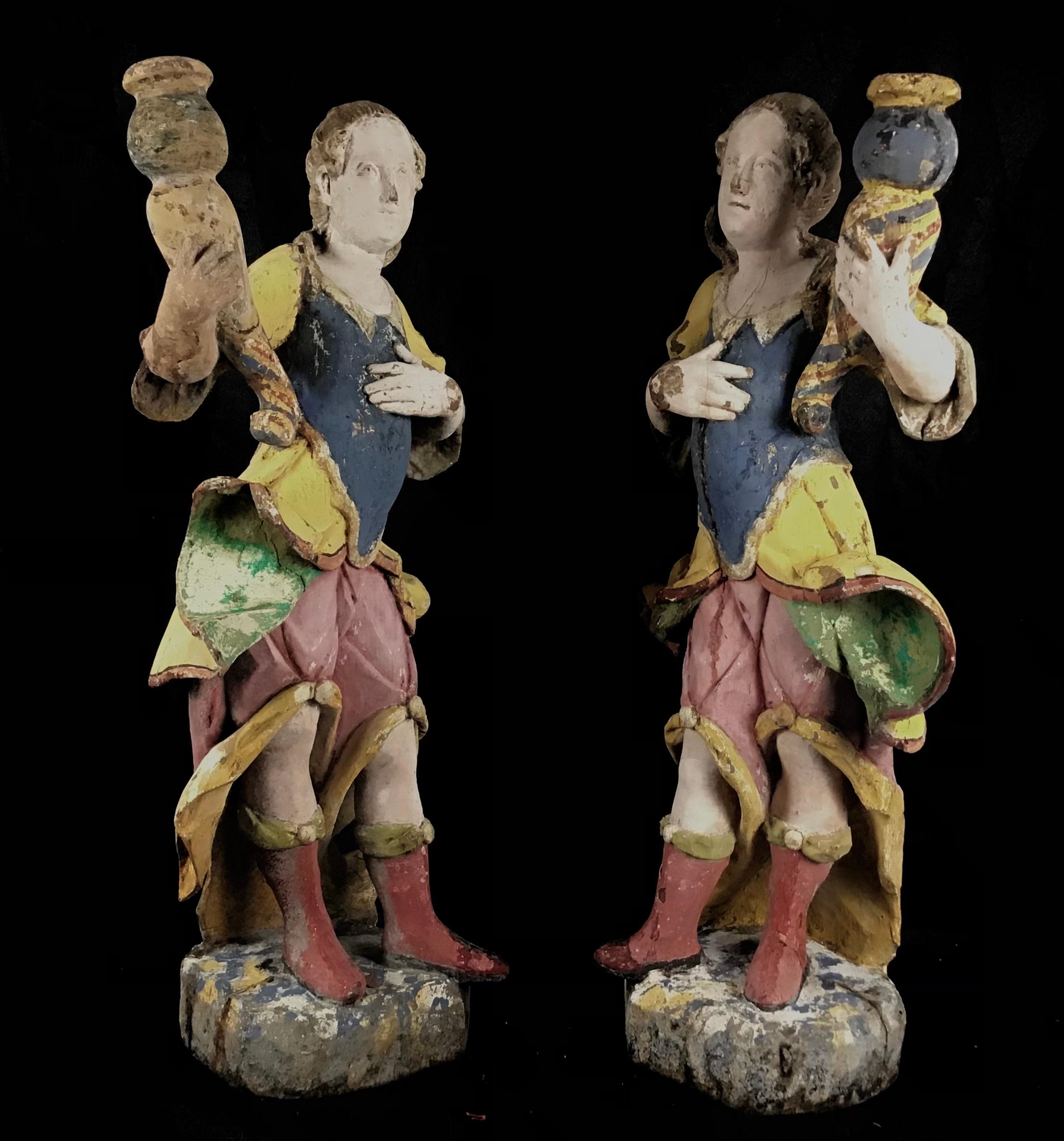Pair of 18th Century Carved Giltwood and Polychrome Angel Statues at ...
