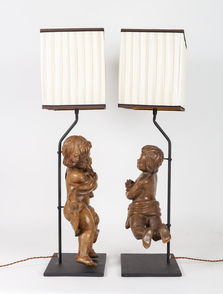 Pair of 18th Century Carved Wooden Lovers Mounted in an Important Lamp ...
