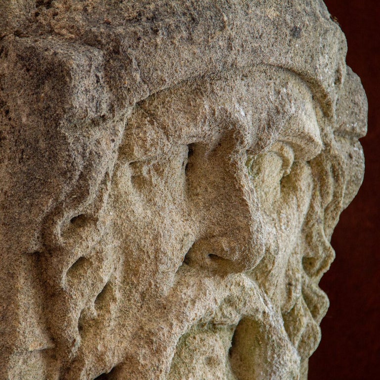Pair of 18th Century Cotswold Stone Heads Depicting Bearded River Gods ...