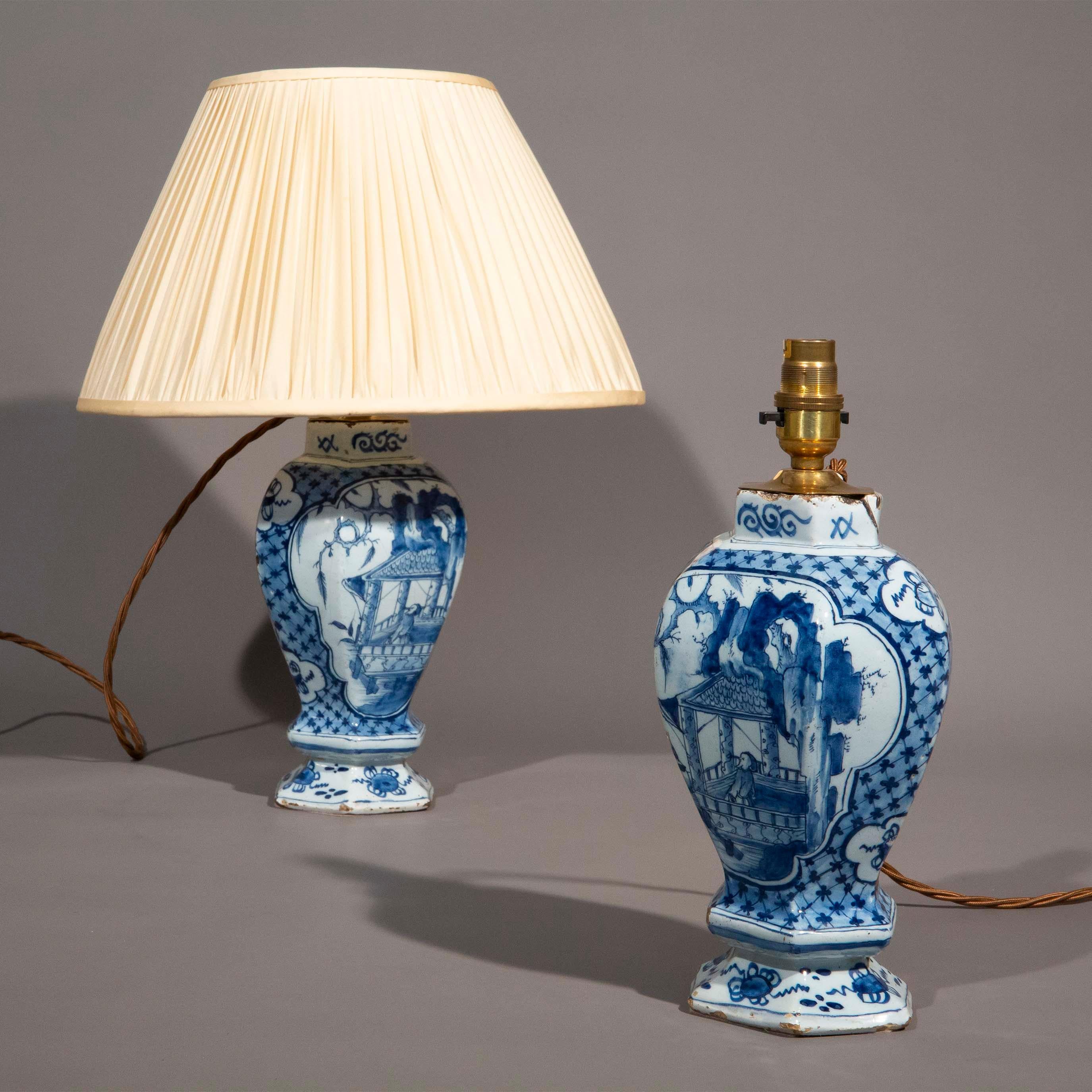 Pair of 18th Century Dutch Delft Blue and White Chinoiserie Vase Lamps ...