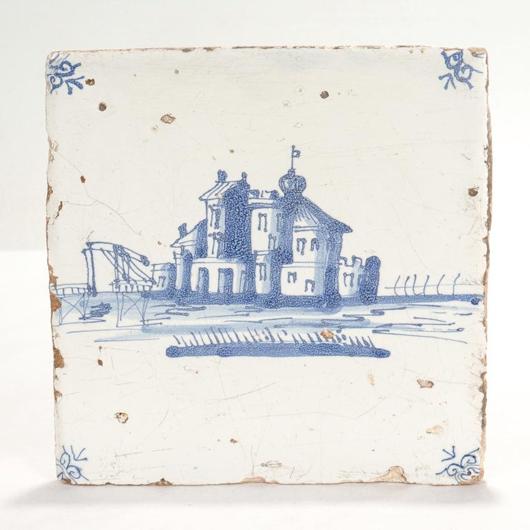 Pair of 18th Century Dutch Delft Tiles with Landscape and Canal Scenes ...