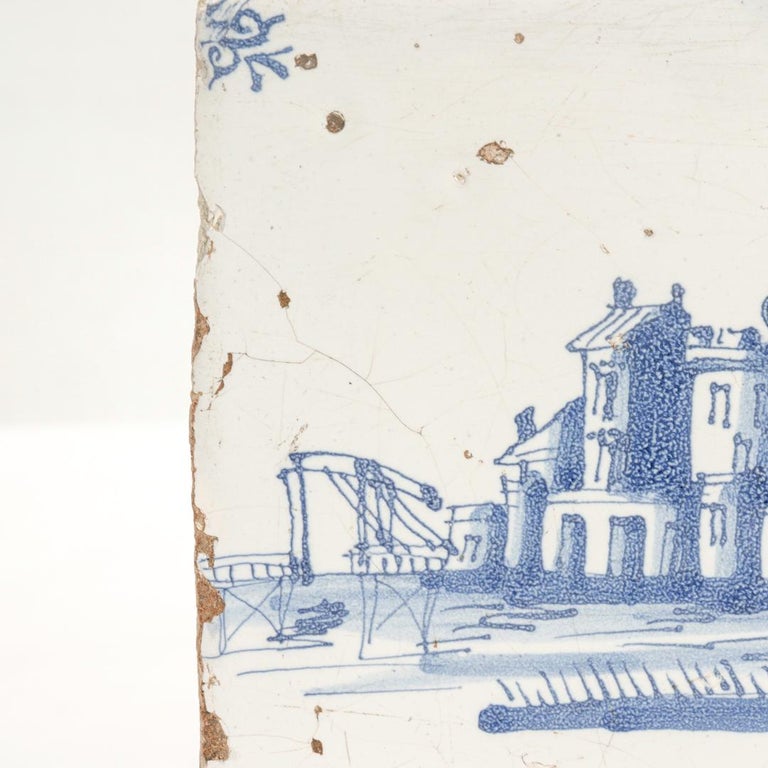 Pair of 18th Century Dutch Delft Tiles with Landscape and Canal Scenes ...