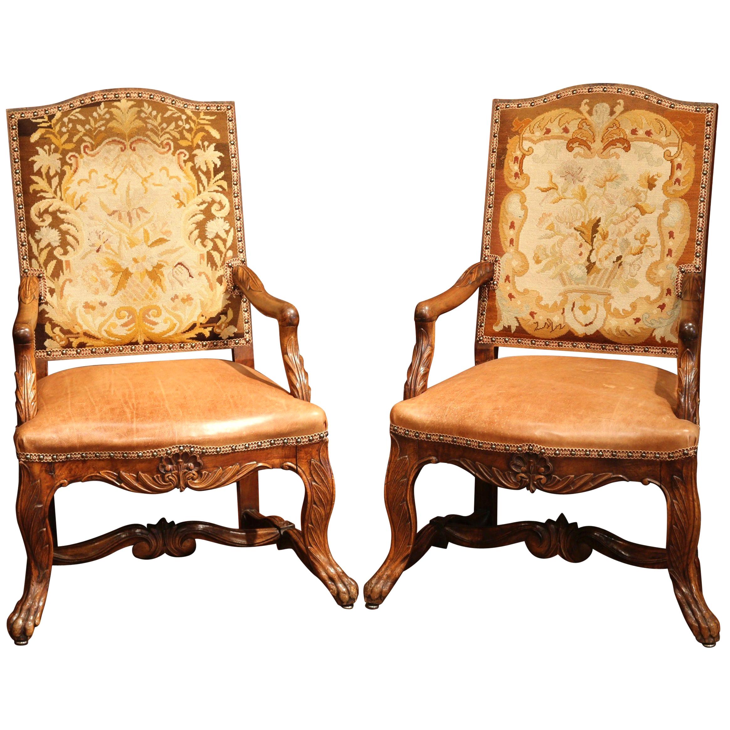 French Walnut Needlepoint Armchair For Sale at 1stDibs