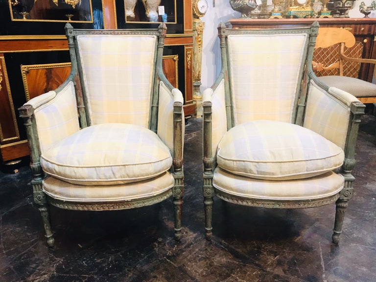 Pair of 18th Century French Directoire’ Carved and Painted Bergeres at ...