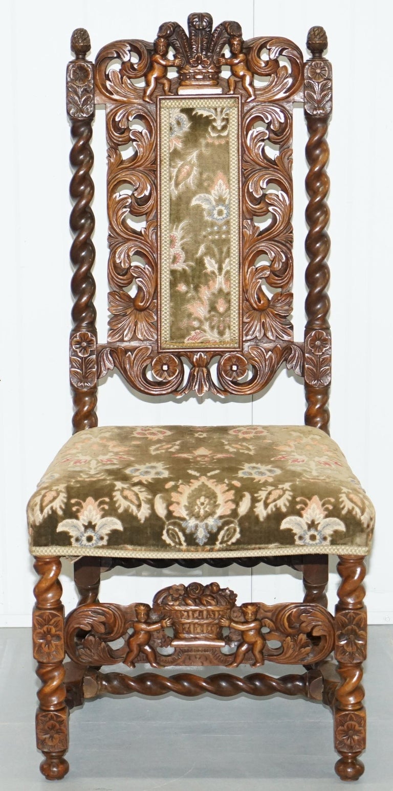 Pair of 18th Century Fruit Wood Carved Chair Cherubs Holding a Crown ...