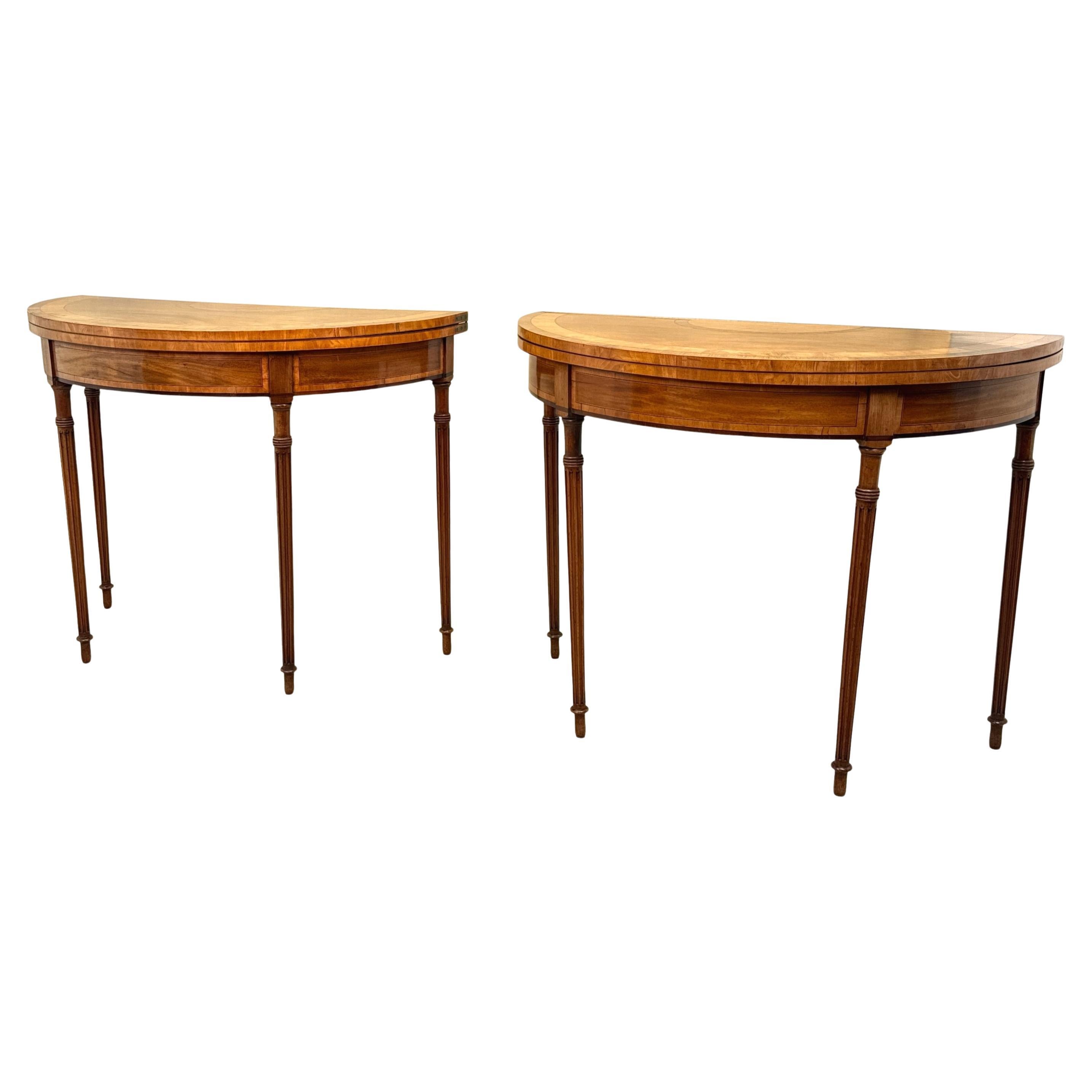 Pair Of 18th Century Georgian Demi Lune Card Tables For Sale at 1stDibs