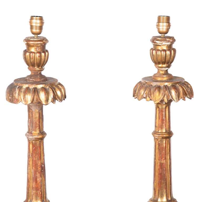 Pair of 18th Century Giltwood Lamps For Sale at 1stDibs