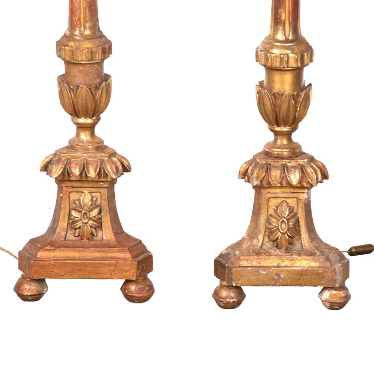 Pair of 18th Century Giltwood Lamps For Sale at 1stDibs