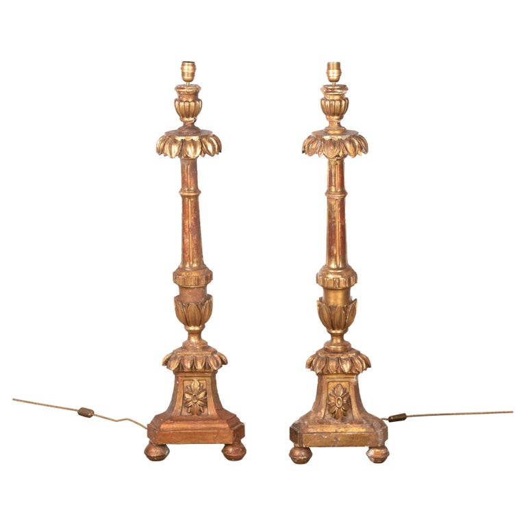 Pair of 18th Century Giltwood Lamps For Sale at 1stDibs