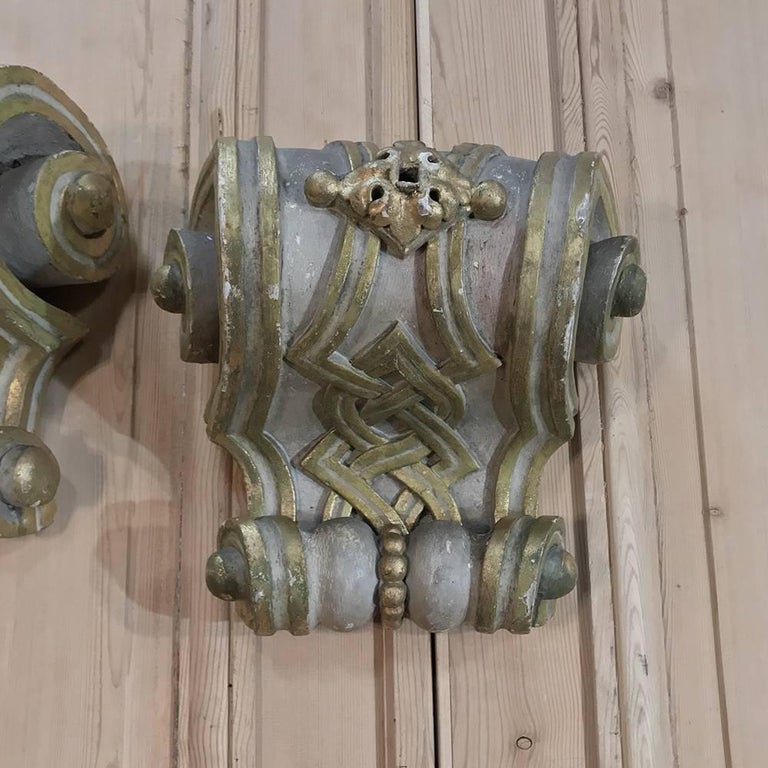 Pair of 19th Century Italian Baroque Carved Wood and Hand Painted ...