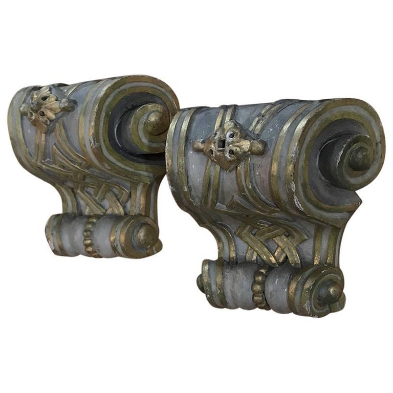 Pair of 19th Century Italian Baroque Carved Wood and Hand Painted ...