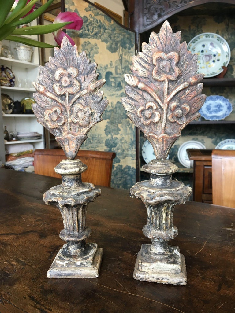 Pair of 18th Century Italian Carved and Painted Finials on Stands at ...