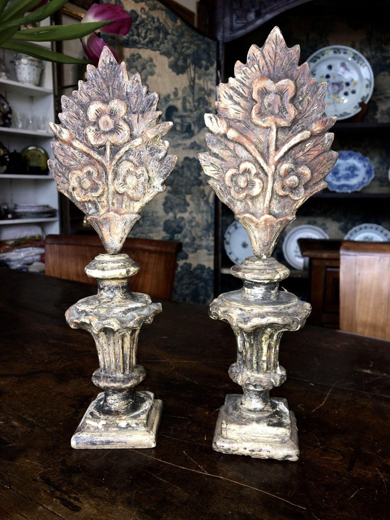 Pair of 18th Century Italian Carved and Painted Finials on Stands at ...