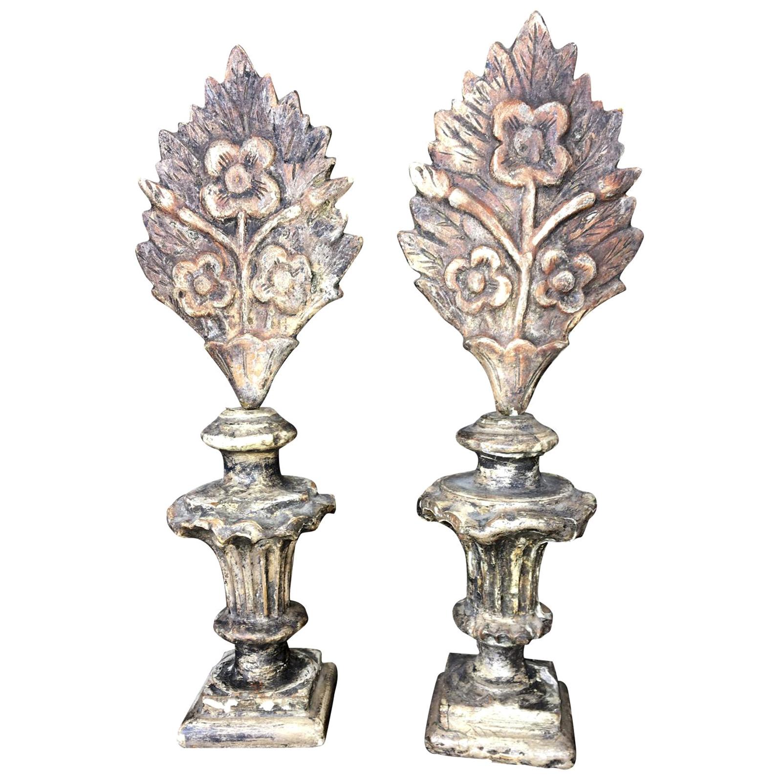 Pair of 18th Century Italian Carved and Painted Finials on Stands at ...