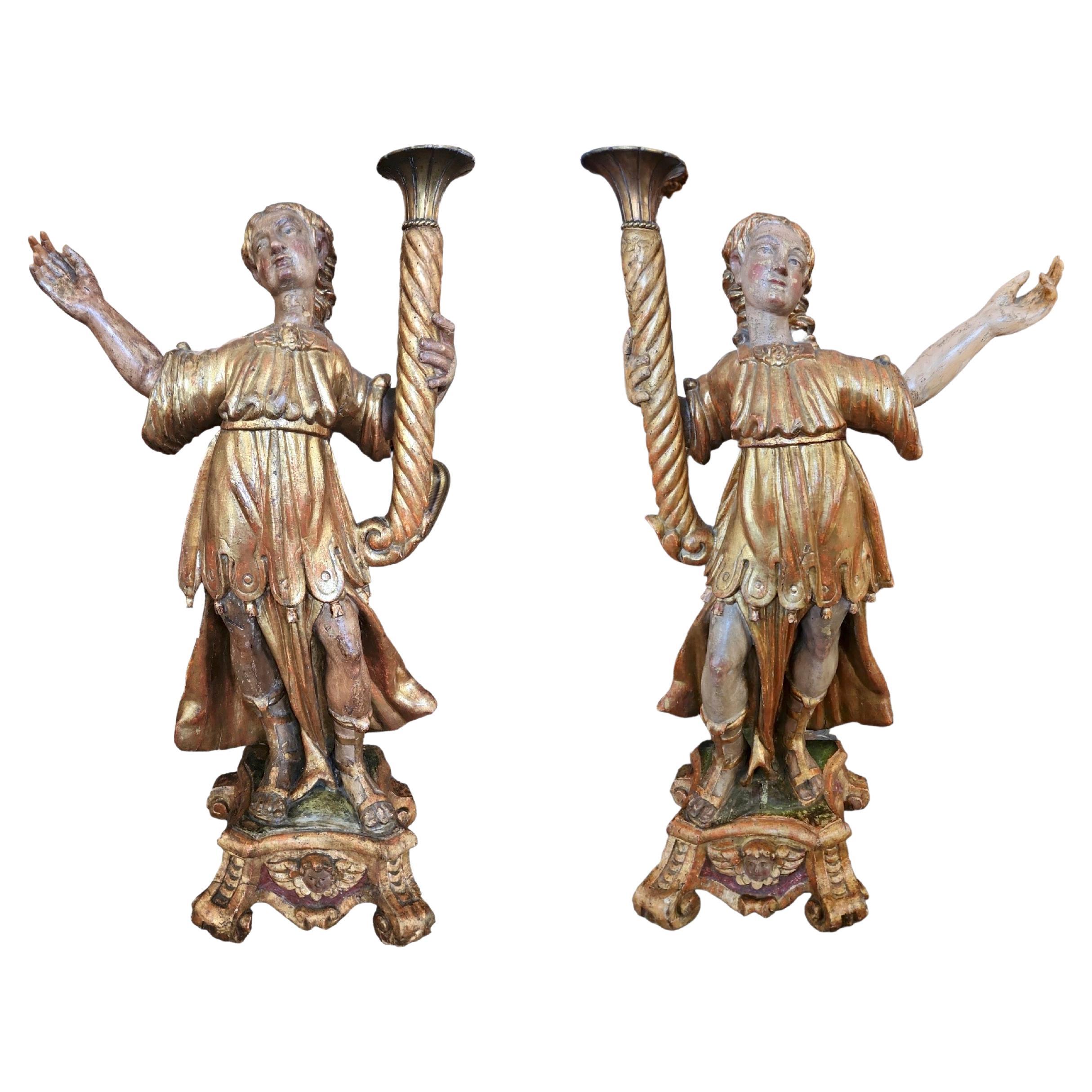 Pair of 18th Century Italian Carved Figures For Sale at 1stDibs