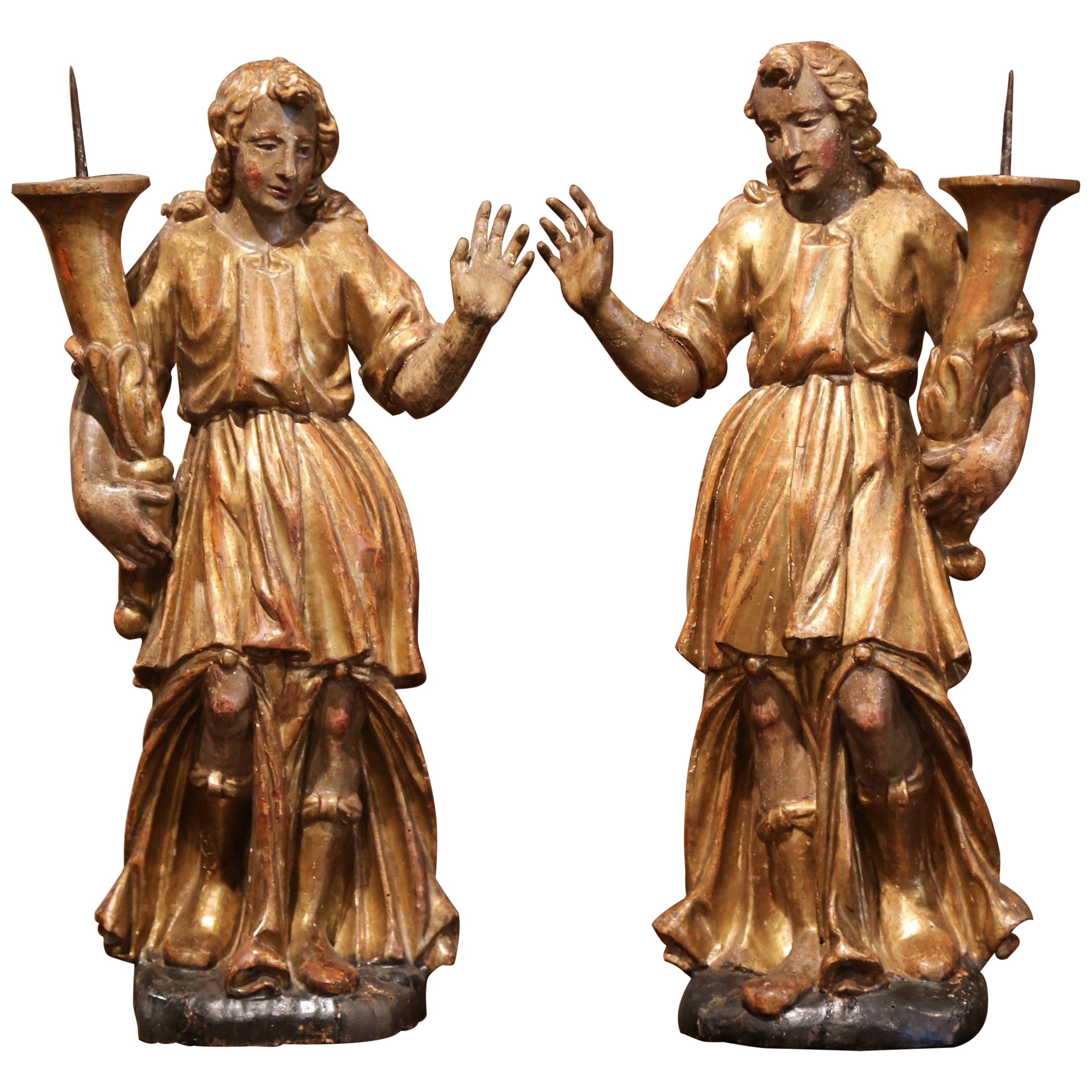 Pair of 18th Century Italian Carved Giltwood and Polychrome Angel ...