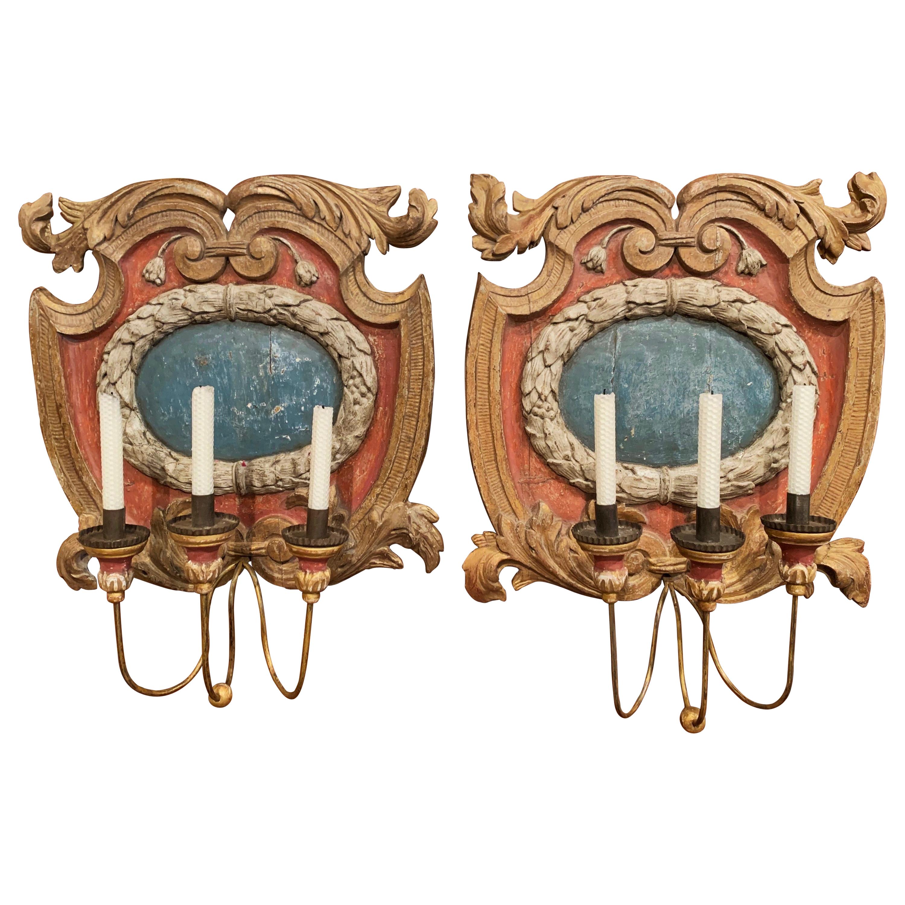 Pair of 18th Century Italian Carved Giltwood and Polychrome Wall ...