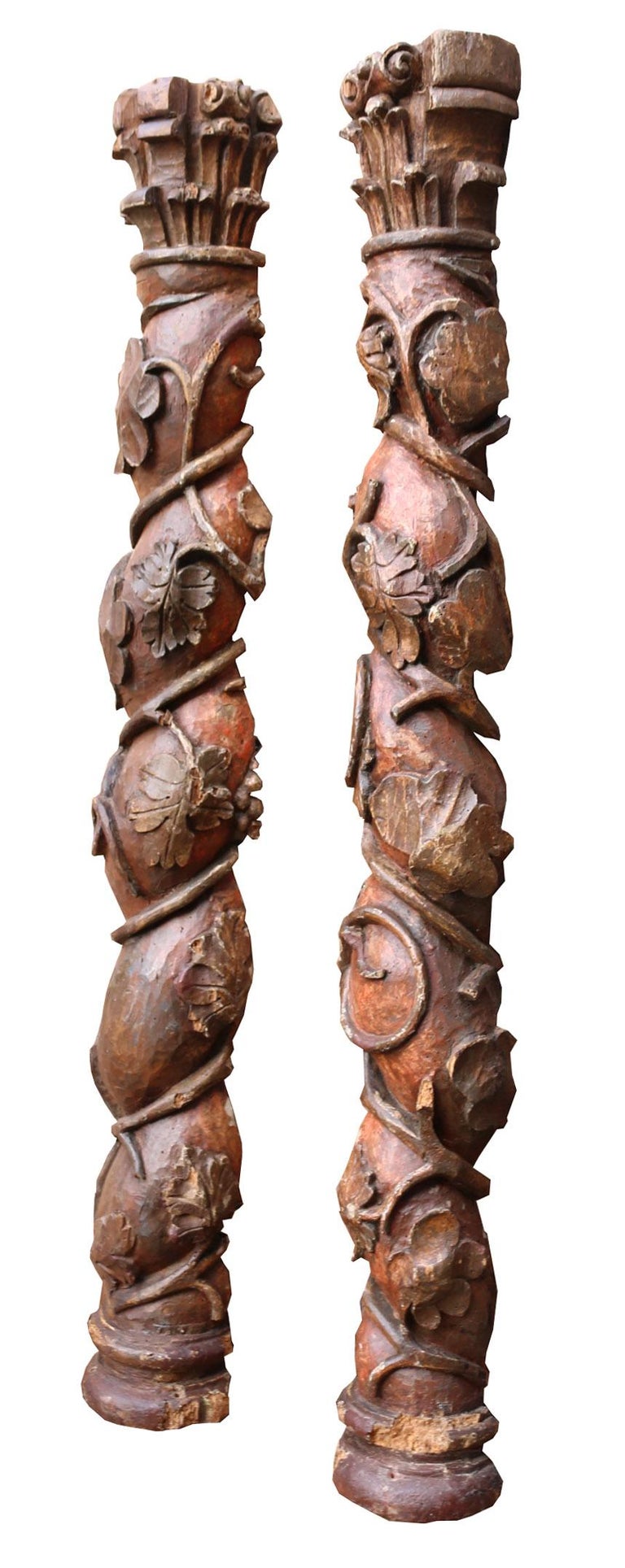 Pair of 18th Century Italian Carved Solomonic Half Columns at 1stDibs