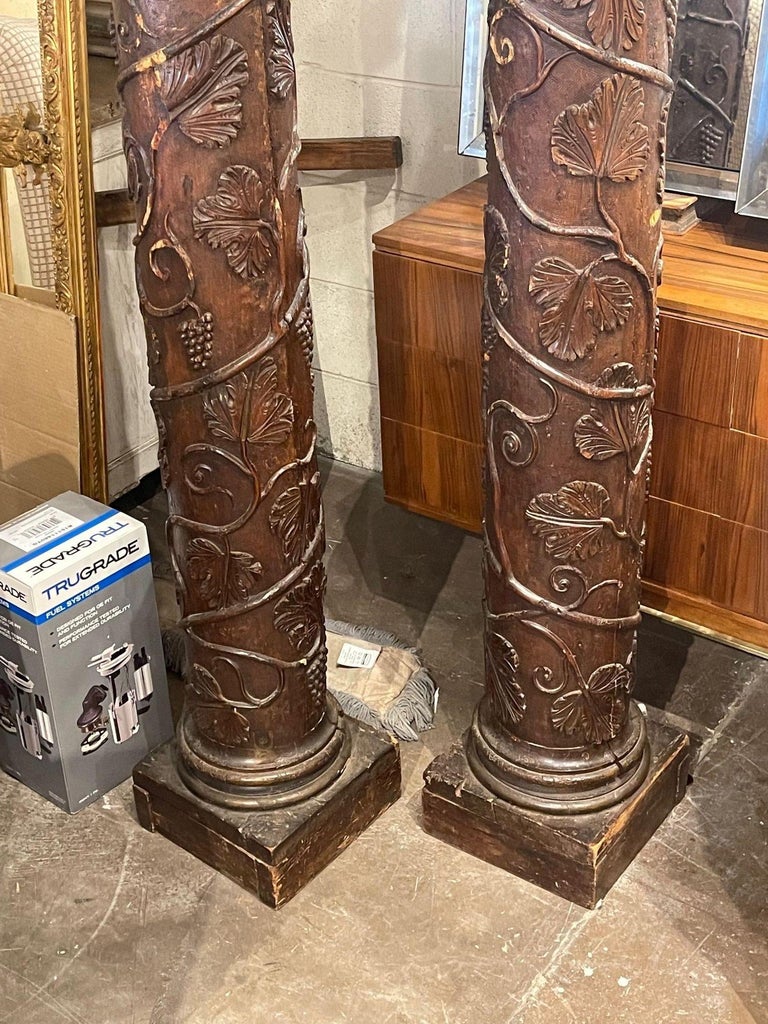 Pair of 18th Century Italian Carved Walnut Columns For Sale at 1stDibs