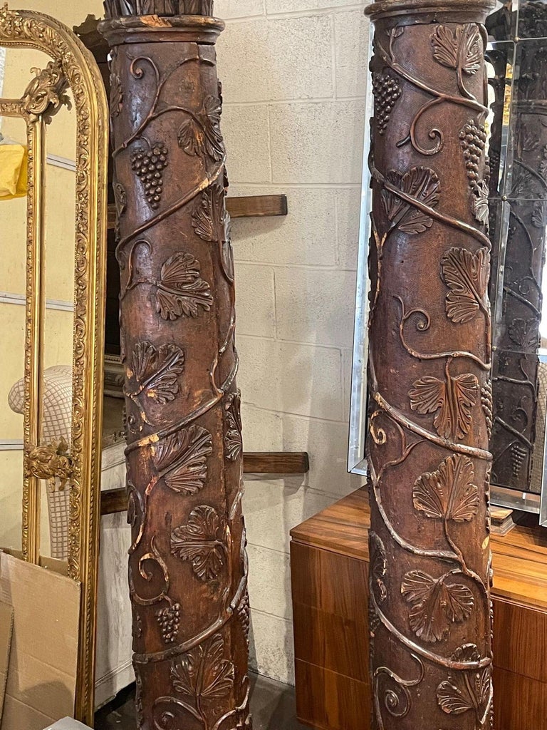 Pair of 18th Century Italian Carved Walnut Columns For Sale at 1stDibs