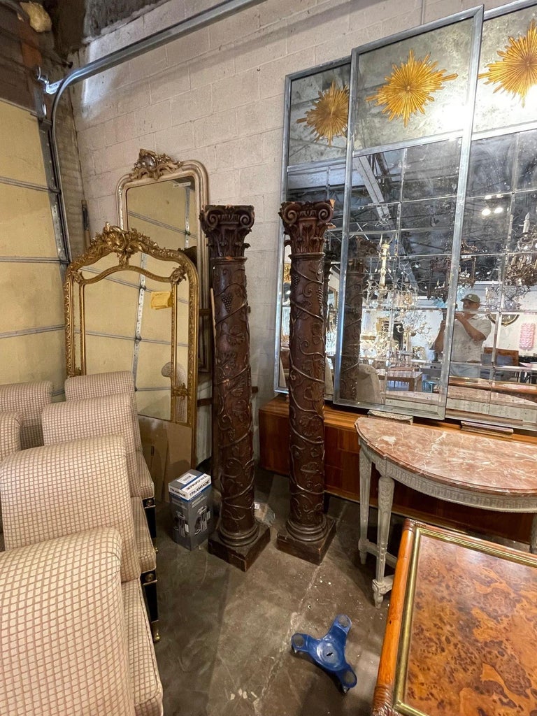 Pair of 18th Century Italian Carved Walnut Columns For Sale at 1stDibs