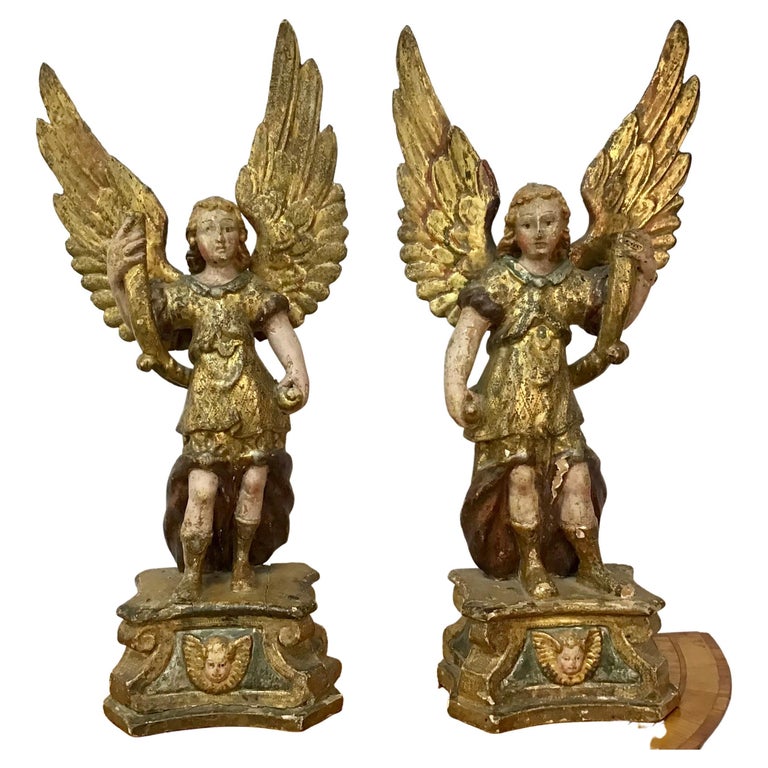 Pair of 18th Century Italian Carved Wood Putti / Angels Candleholders ...