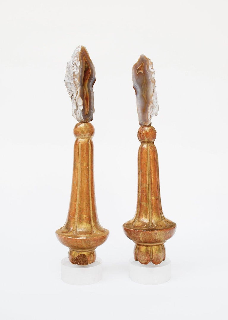 Pair of 18th Century Italian Finial Bases with Agate Coral on a Lucite ...