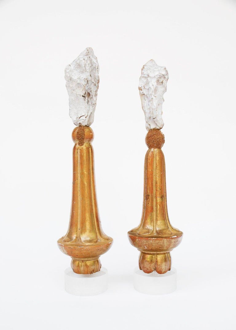 Pair of 18th Century Italian Finial Bases with Agate Coral on a Lucite ...
